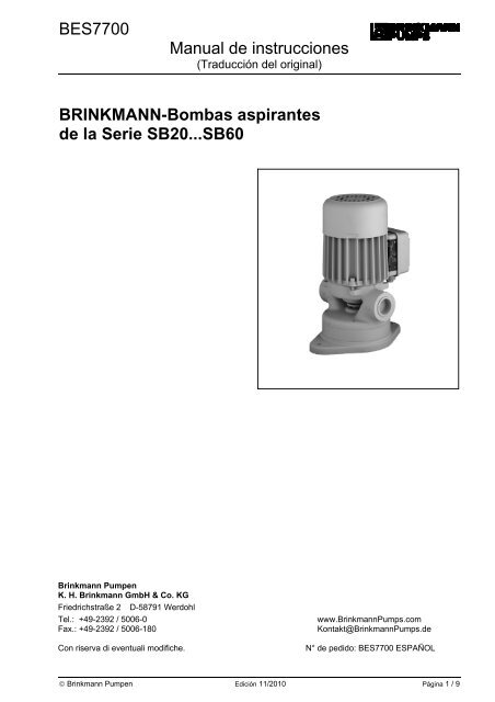 Brinkmann-Bombas aspirantes de la Serie ... - Brinkmann Pumps