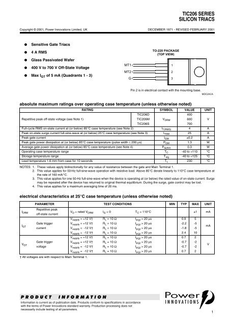 TIC206 SERIES SILICON TRIACS - BSS elektronika
