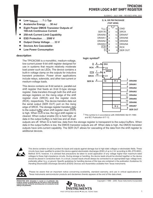 Power Logic 8-Bit Shift Register (Rev. C - HEStore.hu