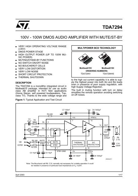 Tda7294 Datasheet TDA7294 MULTIWATT 15 AUDIO AMPLIFIER IC Ulutaş