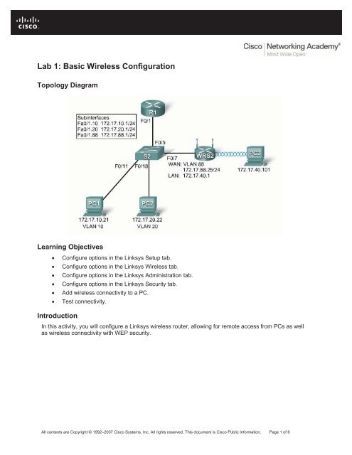 Lab 1 Basic Wireless Configuration