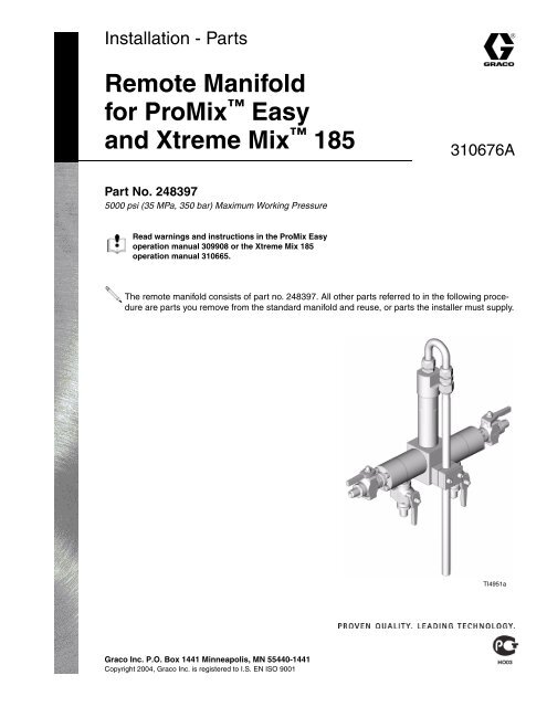 Remote Manifold for ProMix Easy and Xtreme Mix 185 - Graco Inc.