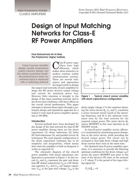 Design of Input Matching Networks for Class-E RF Power Amplifiers