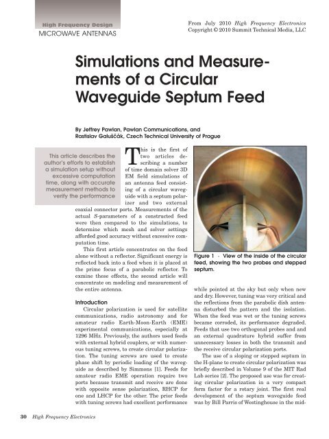Simulations and Measurements of a Circular Waveguide Septum Feed