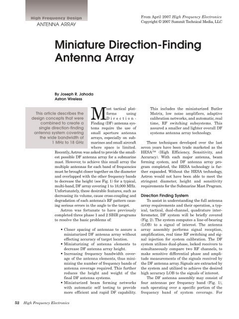 Miniature Direction-Finding Antenna Array - High Frequency ...