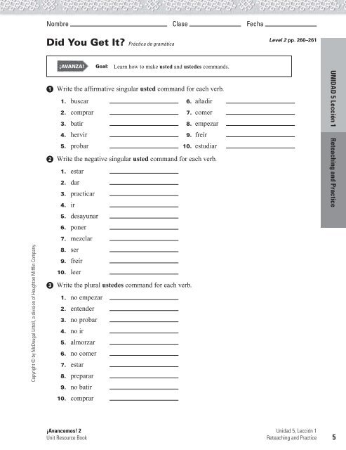 Nombre Clase Fecha Write The Affirmative Singular Usted Command nombre-clase-fecha-write-the-affirmative-singular-usted-command