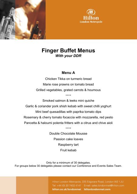 Finger Buffet Menus - Hilton London Metropole