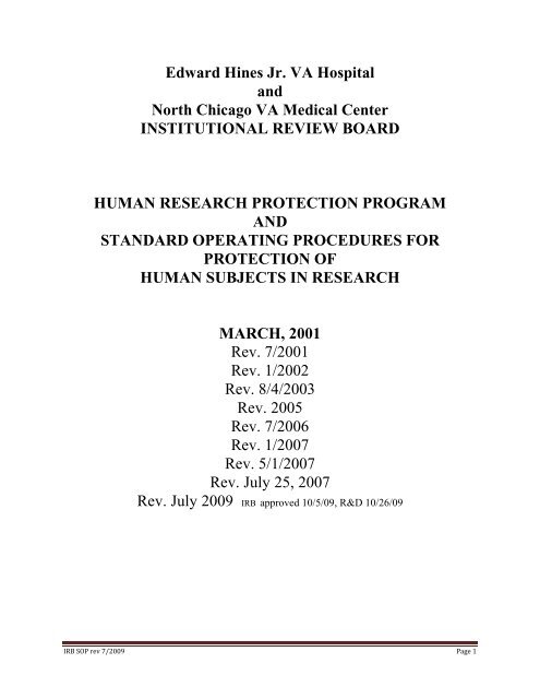 IRB Standard Operating Procedures - Edward Hines, Jr. VA Hospital