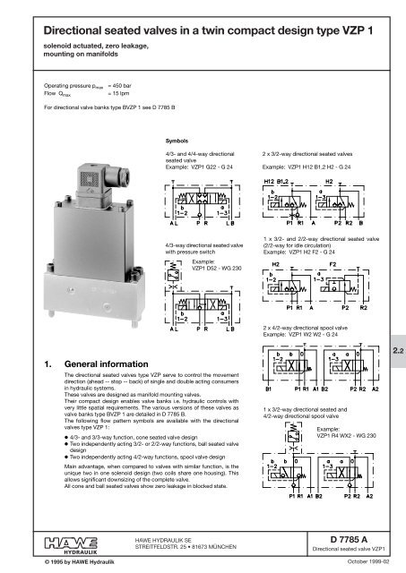 Directional seated valves in a twin compact design type VZP 1