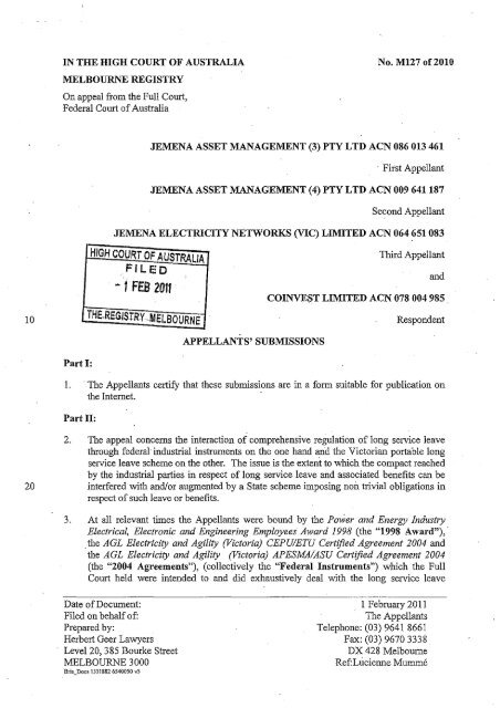 Written submissions - High Court of Australia