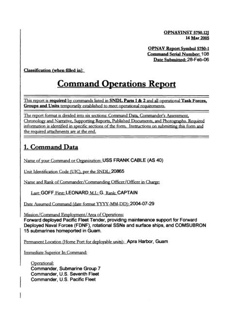 Command Operations Report - Naval History and Heritage Command