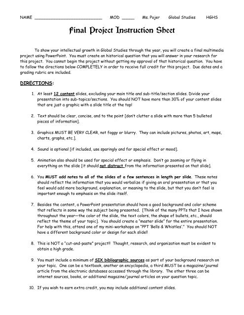 Final Project Instruction Sheet - Historyteacher.net