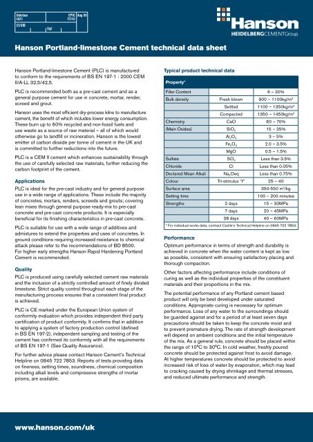 Technical specification sheet, 110KB - HeidelbergCement