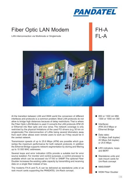 Fiber Optic LAN Modem FH-A FL-A - Hedin Data