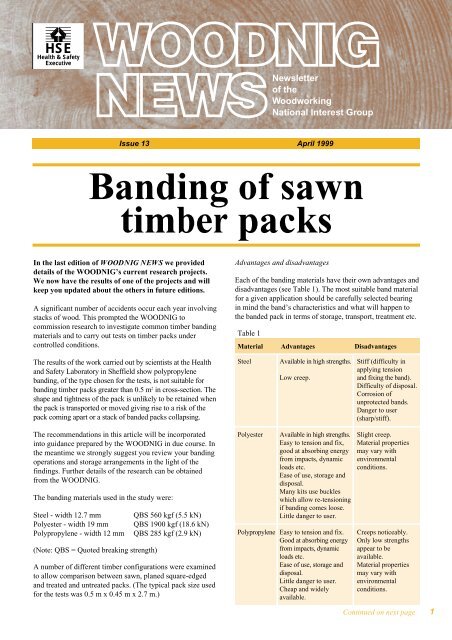 Banding of sawn timber packs - HSE
