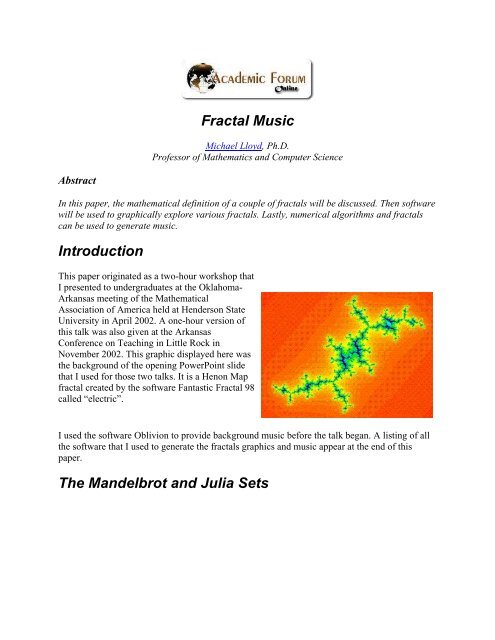 Fractal Music Introduction The Mandelbrot and Julia Sets ...