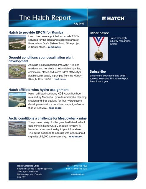 The Hatch Report - July 2009 [pdf, 1.25 MB]