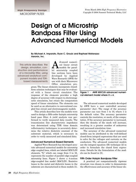 Design Of A Microstrip Bandpass Filter Using Advanced Numerical