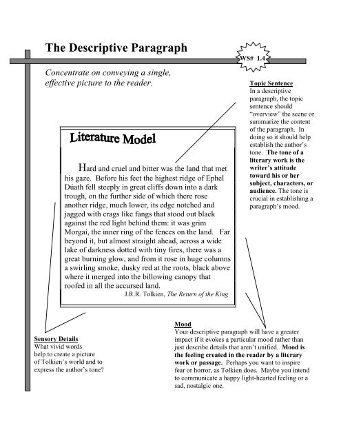 The Descriptive Paragraph - William S. Hart Union High School District
