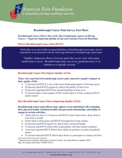 Breakthrough Cancer Pain Survey Fact Sheet ... - Harris Interactive