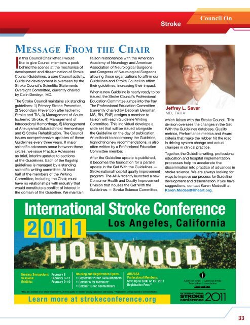 MESSAGE FROM THE CHAIR - American Heart Association