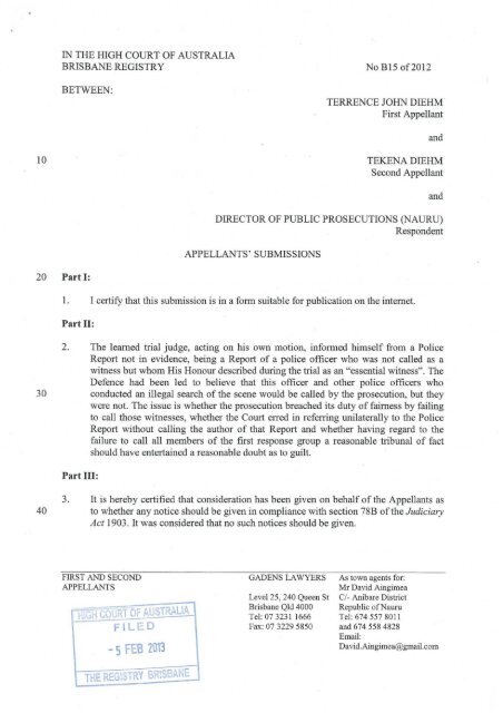 Written submissions - High Court of Australia