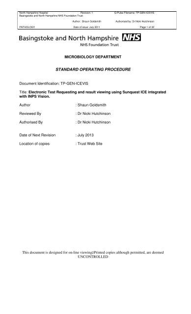 Electronic test requesting and result viewing using Sunquest ICE ...