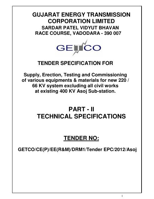 PART - II TECHNICAL SPECIFICATIONS