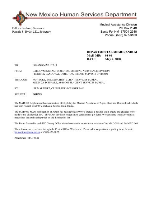 MAD-MR: 08-04 Forms - New Mexico Human Services Department