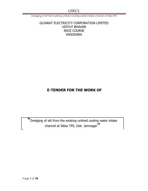 GSECL E-TENDER FOR THE WORK OF - Gujarat Electricity Board
