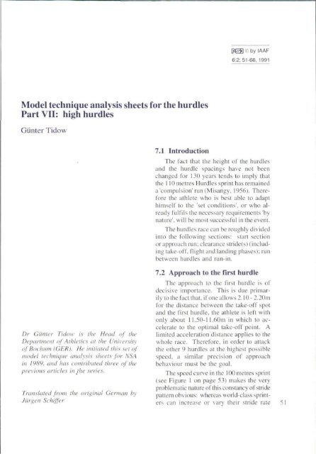 Model technique analysis sheets for the hurdles Part VII: high hurdles