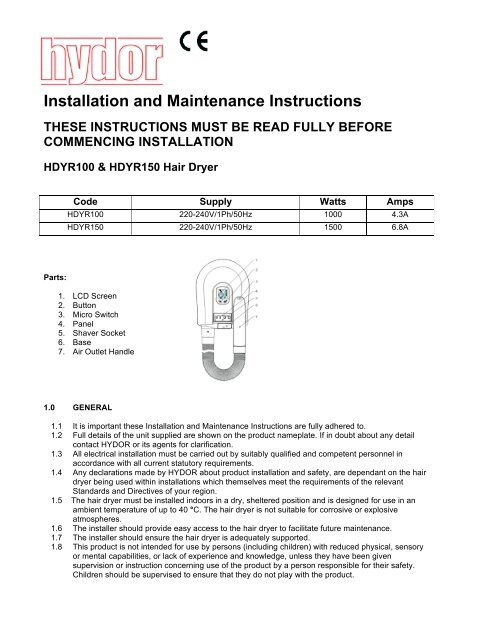 HDYR100 / HDYR150 Installation - Hydor