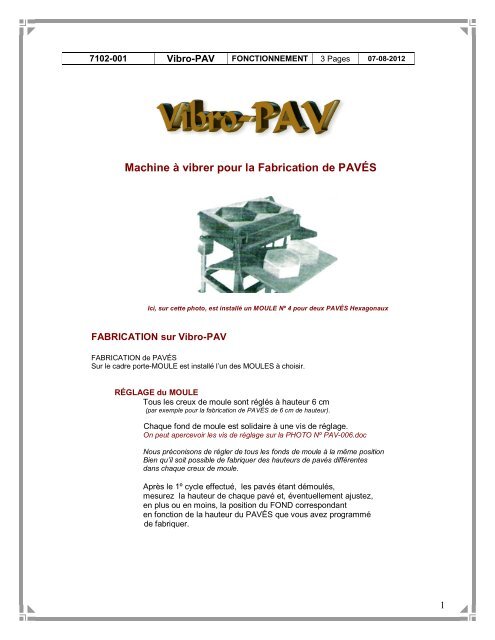 FONCTIONNEMENT de la Machine Vibro-PAV - Hyperbrick