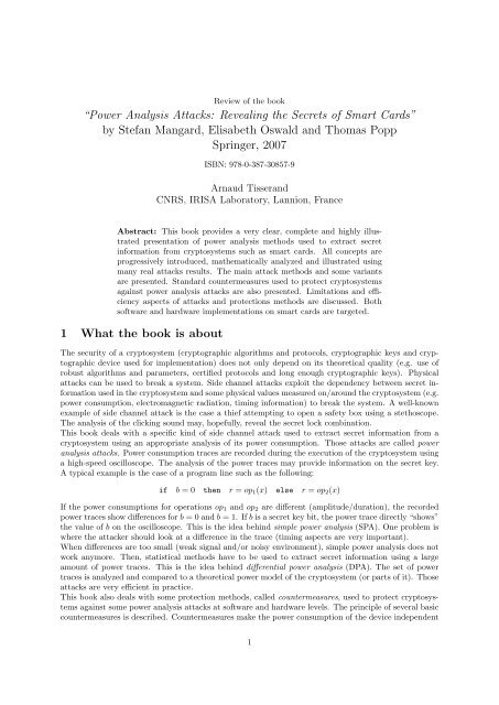 â Power Analysis Attacks: Revealing the Secrets of Smart Cardsâ by ...