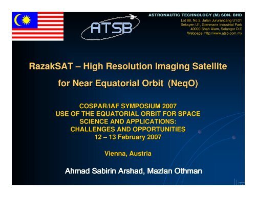 RazakSAT â High Resolution Imaging Satellite for Near Equatorial ...