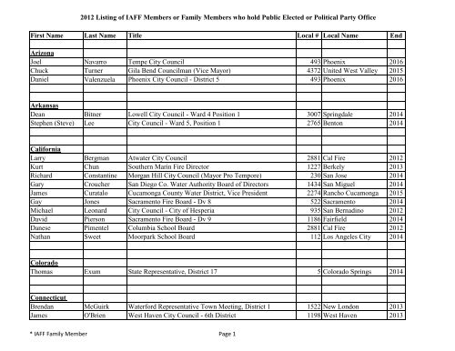 View the complete list of IAFF members that hold elected office