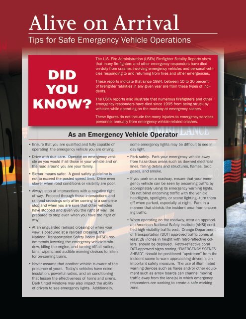 Alive on Arrival: Tips for Safe Emergency Vehicle Operations - IAFF