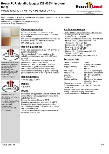 Hesse PUR Metallic lacquer DB 42634 -(colour tone) - Hesse Lignal