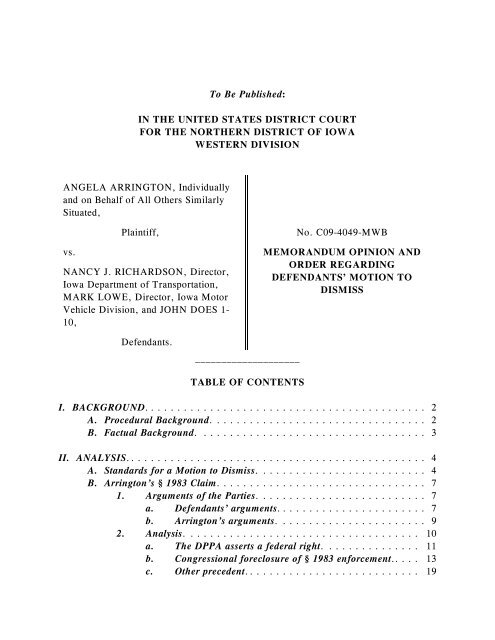 Motion to Dismiss - Northern District of Iowa