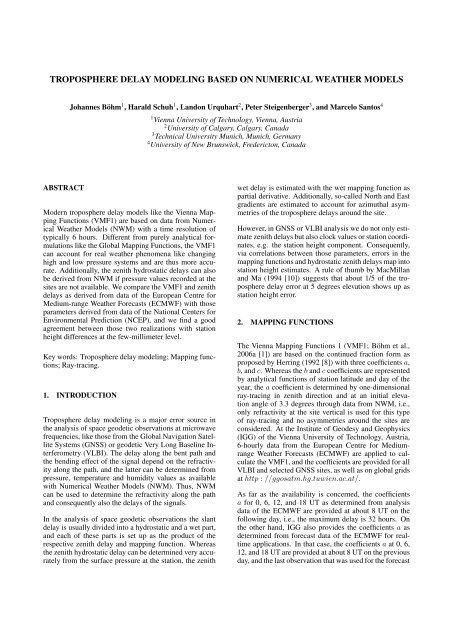 troposphere delay modeling based on numerical weather models