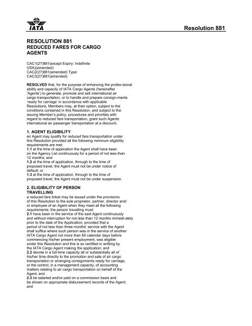 Resolution 881 - IATA