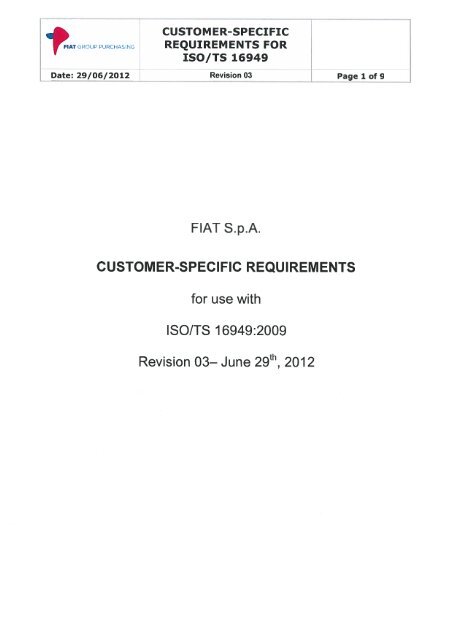 FIAT S.p.A. Customer-Specific Requirements - ISO/TS 16949 ... - IATF