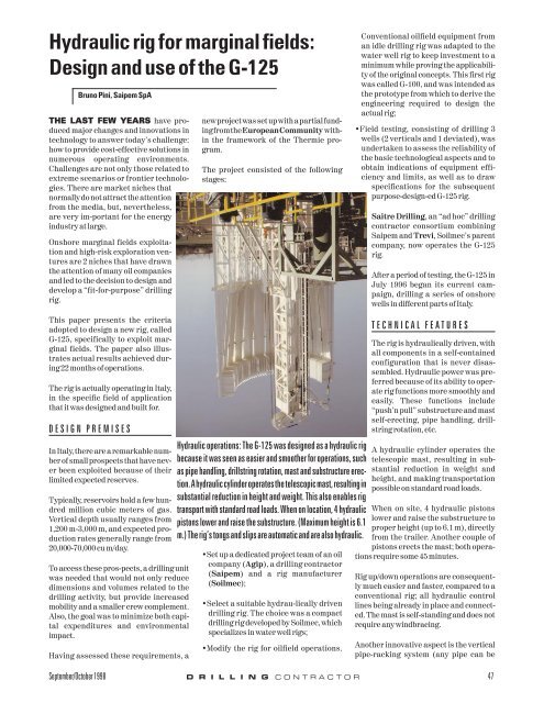 Hydraulic rig for marginal fields: Design and use of the G-125 - IADC