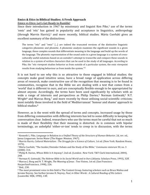 1 Emics & Etics in Biblical Studies - Institute for Biblical Research