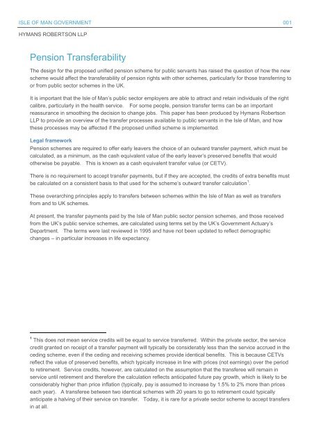 Pension Transferability - Isle of Man Government
