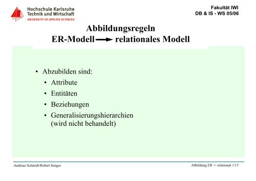 Abbildungsregeln ER-Modell relationales Modell
