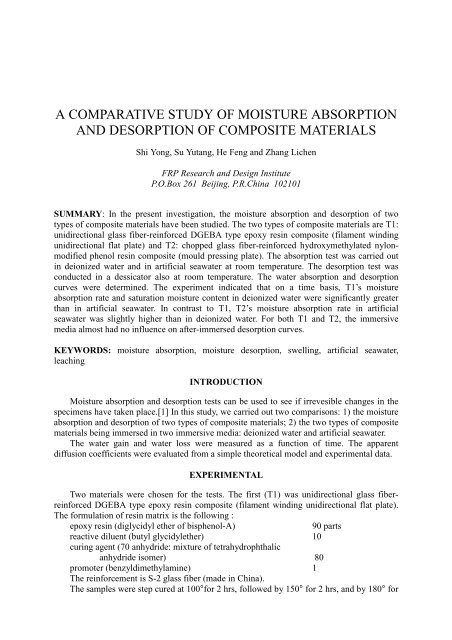 a comparative study of moisture absorption and desorption ... - ICCM