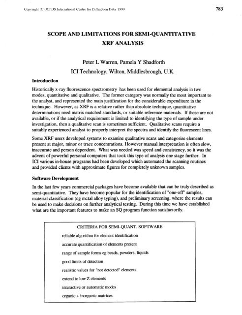 Scope and Limitations for Semi-Quantitative XRF Analysis - ICDD Scope and Limitations for Semi-Quantitative XRF Analysis - ICDD