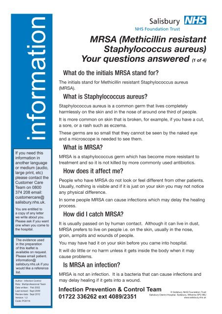 MRSA - ICID - Salisbury NHS Foundation Trust