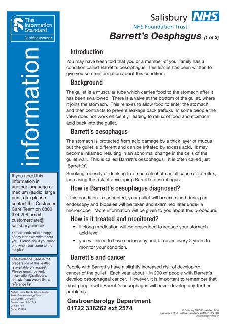 Barrett's oesophagus - ICID - Salisbury NHS Foundation Trust